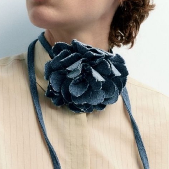Zara | Accessories | Zara Denim Rosette Choker | Poshmark